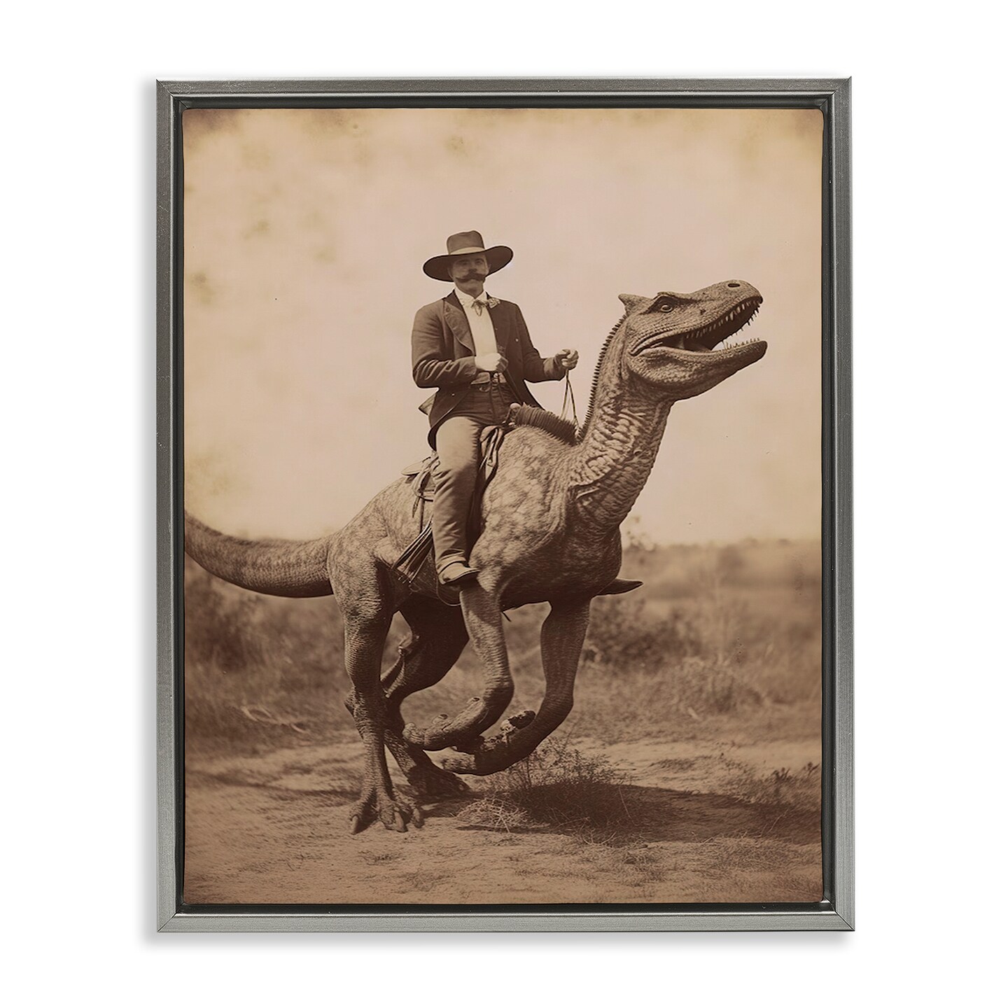 Stupell Industries Wild West Man Riding Dinosaur Floating Frame By ...
