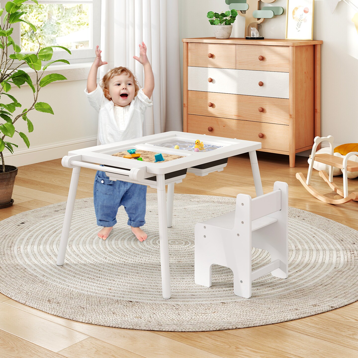 Multi-Function Kids Table and Chair Set with Chalkboard and Whiteboard ...