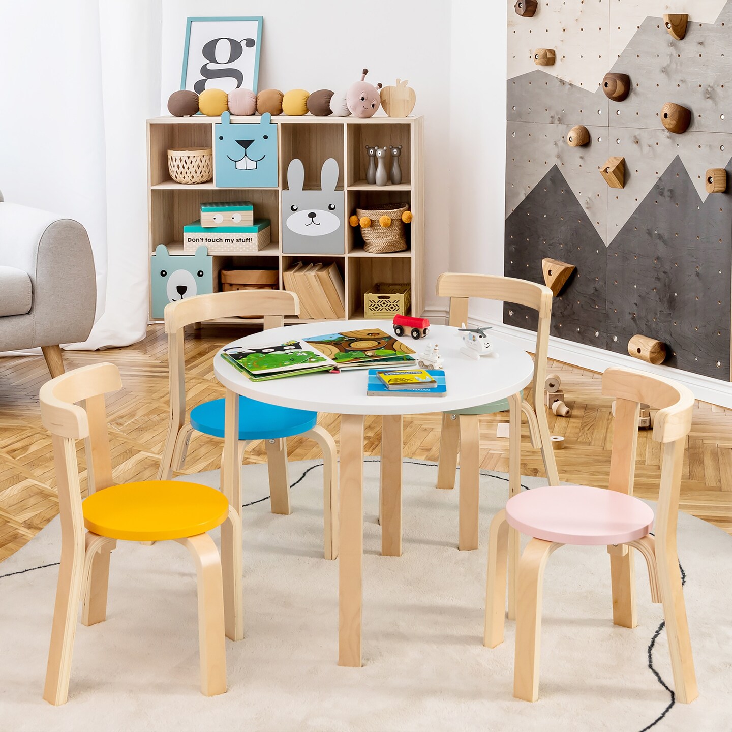 5 Piece Wooden Kids Activity Table and Chairs with Storage Friendly ...