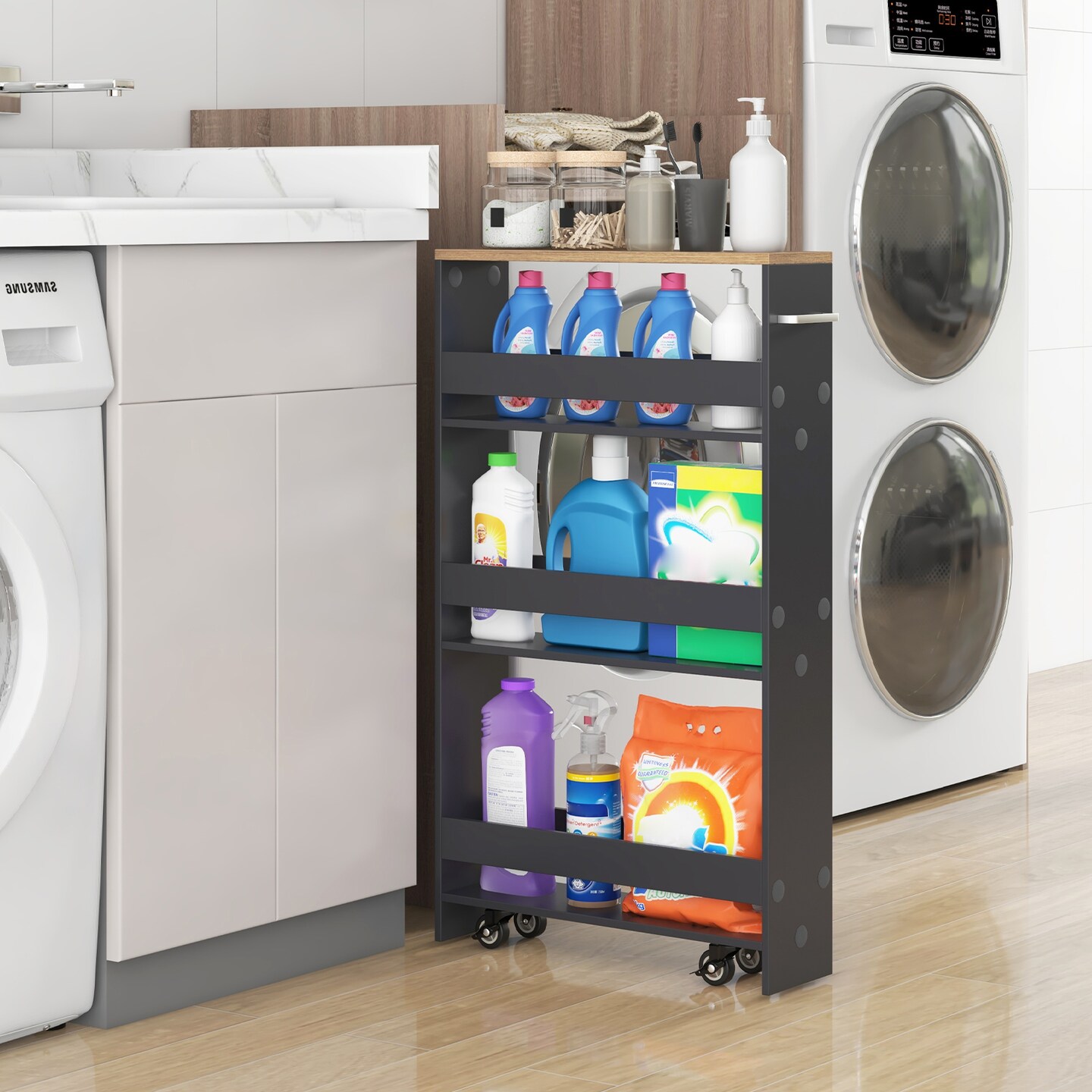 4 Tier Mobile Storage Organizer Cart with Handle for Kitchen and Living ...