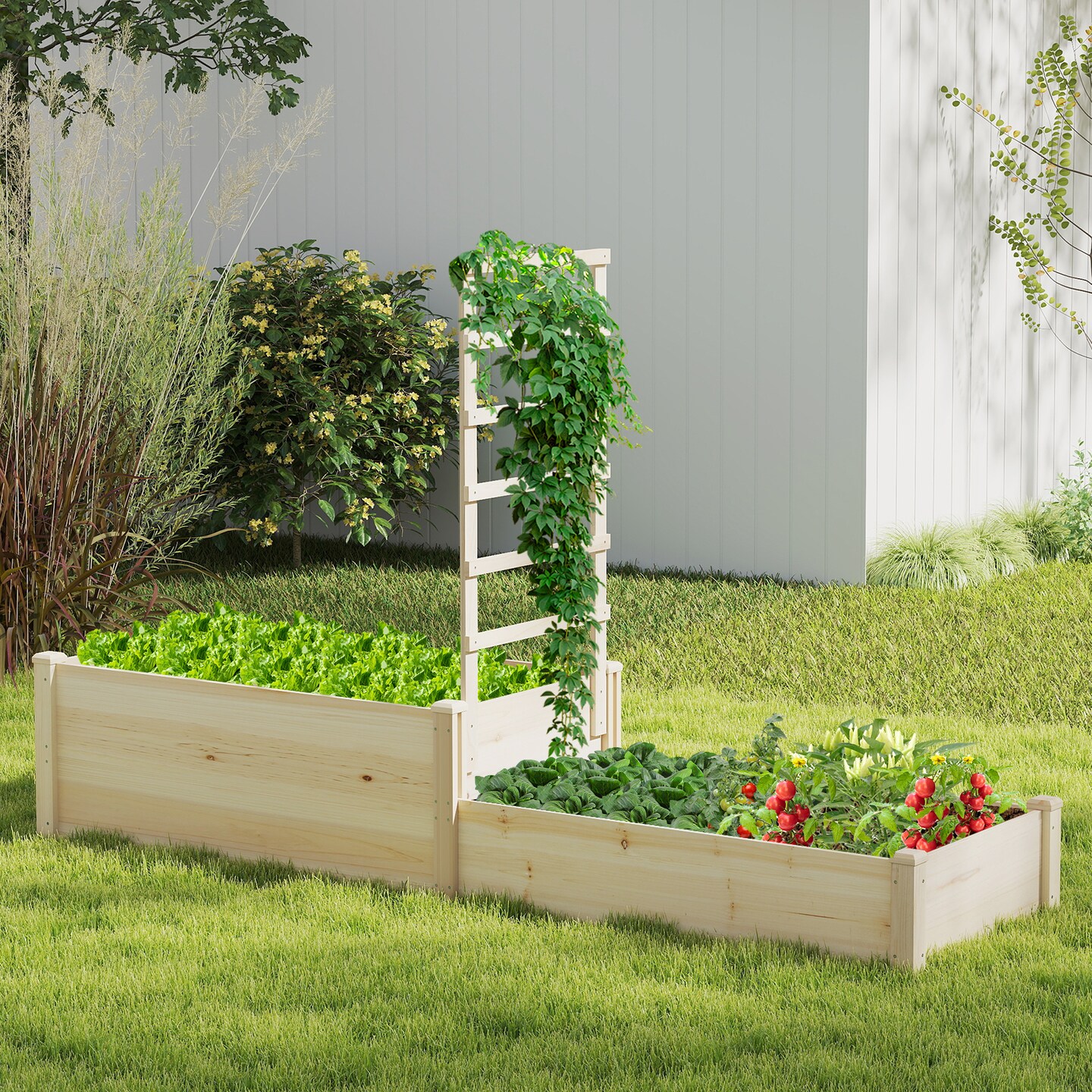 Durable Fir Wood Elevated Garden Planter with Double Planting Boxes and ...
