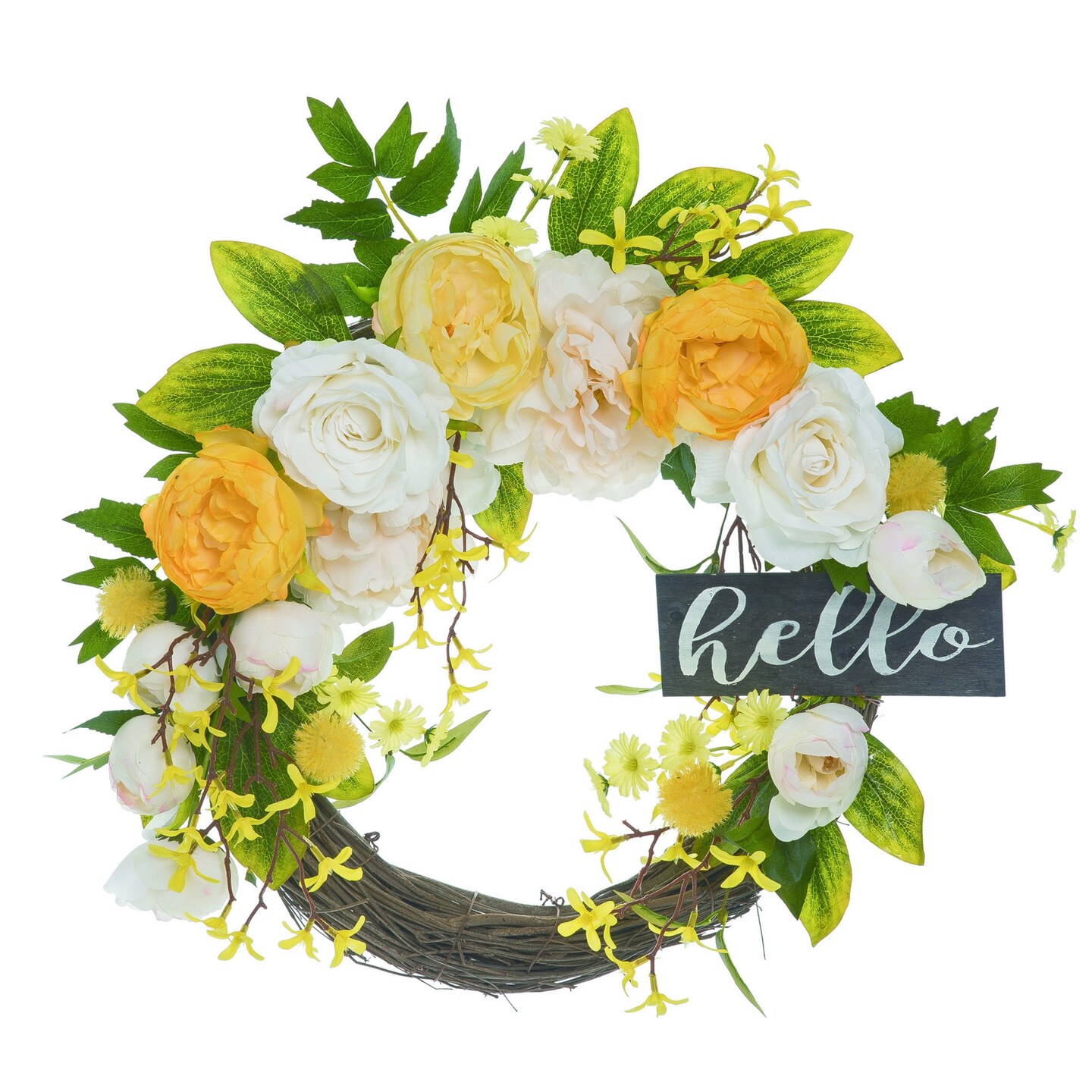 Transpac 20" Spring Peony Hello Wreath - Multicolor Fabric/Canvas ...