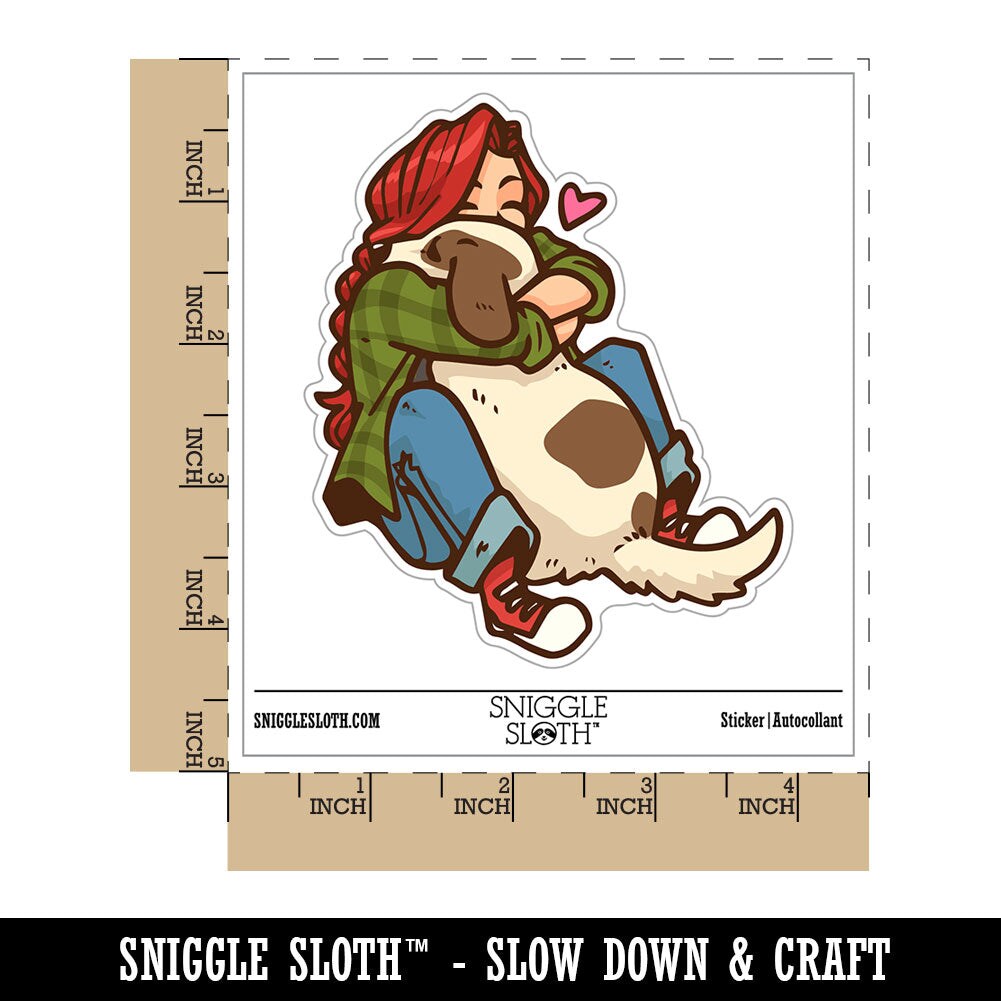 Water Bottle Sticker Set Girl Hugging Pet Dog Love Cute Waterproof ...