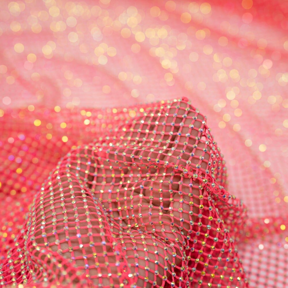 1 Yard Enigma Diamond Fishnet Fabric Rhinestone Embellished Stretch for ...