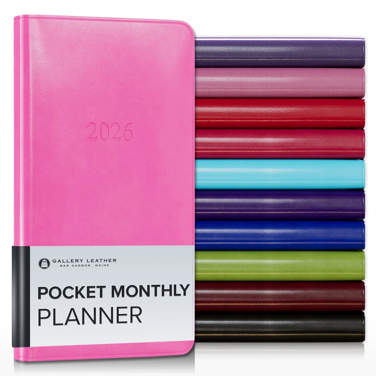 Gallery Leather Pocket Monthly Planner 2026, Elegantly Bound Calendar Planner and Notebook with ...