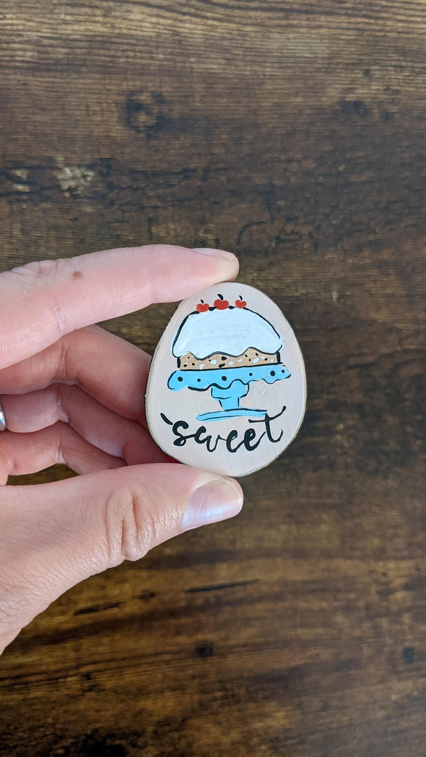 Hand Painted Bakery Illustration Sweet Cake Magnet, Small Wood Slice ...