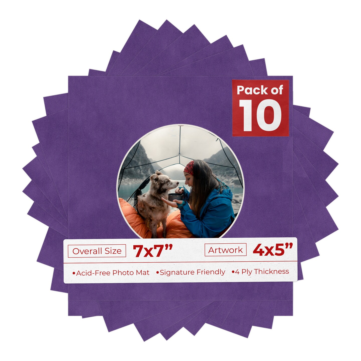 Purple Suede Mat Board for 7x7 Frames - Circle Opening for 4x5 Photos ...