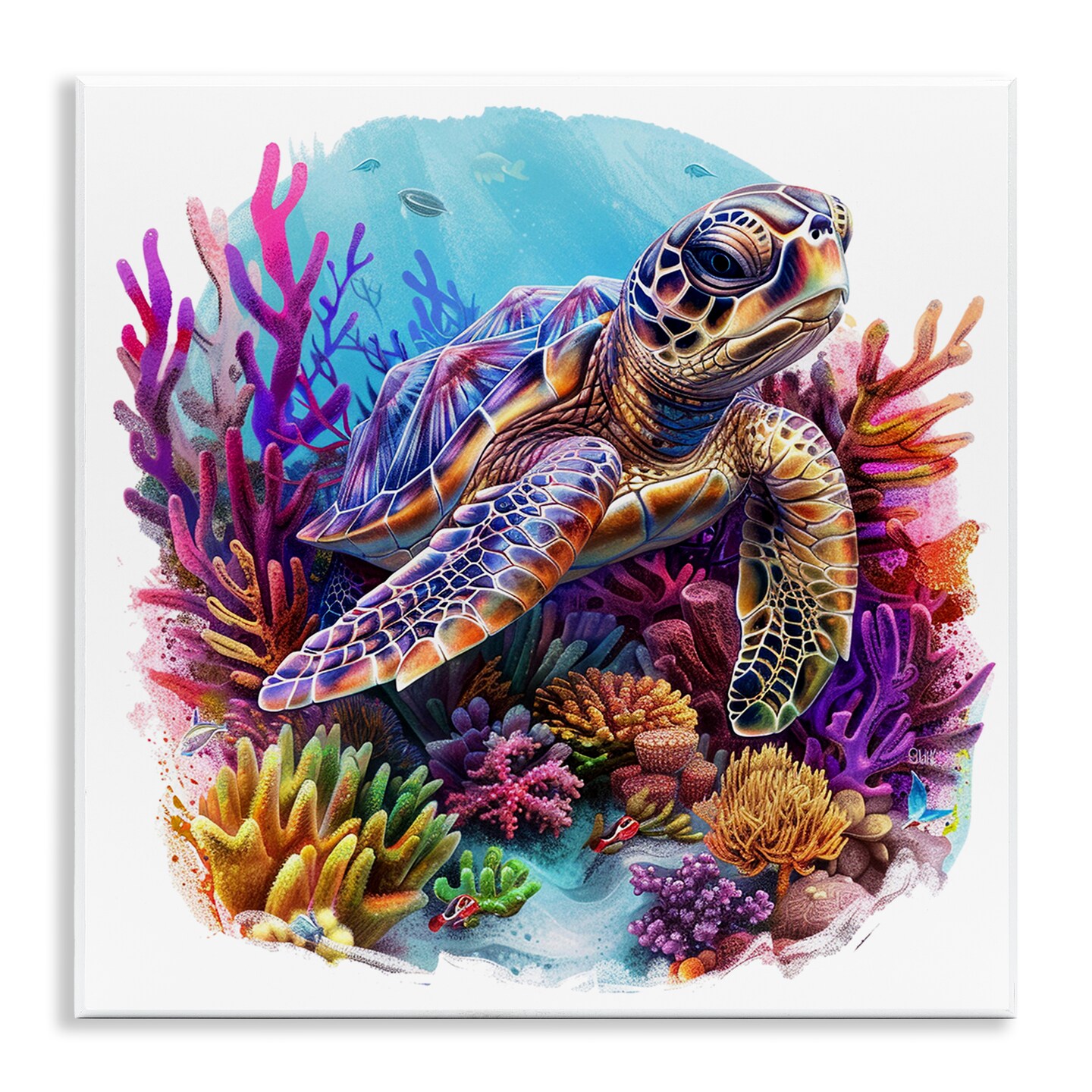 Stupell Industries Turtle & Purple Coral Wall Plaque Art Design by LSR ...