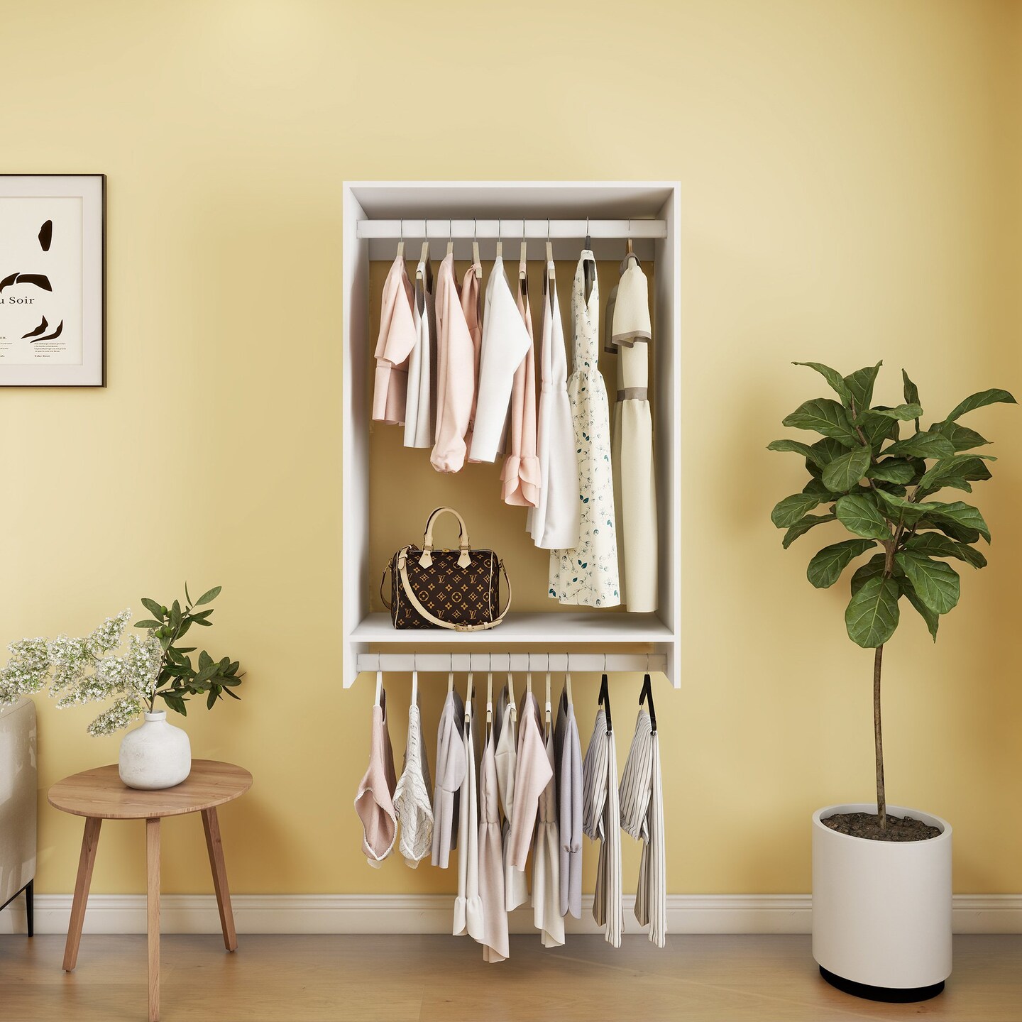 Closet Organizer System With 2 Hanging Rails Shelves Wall Mount ...