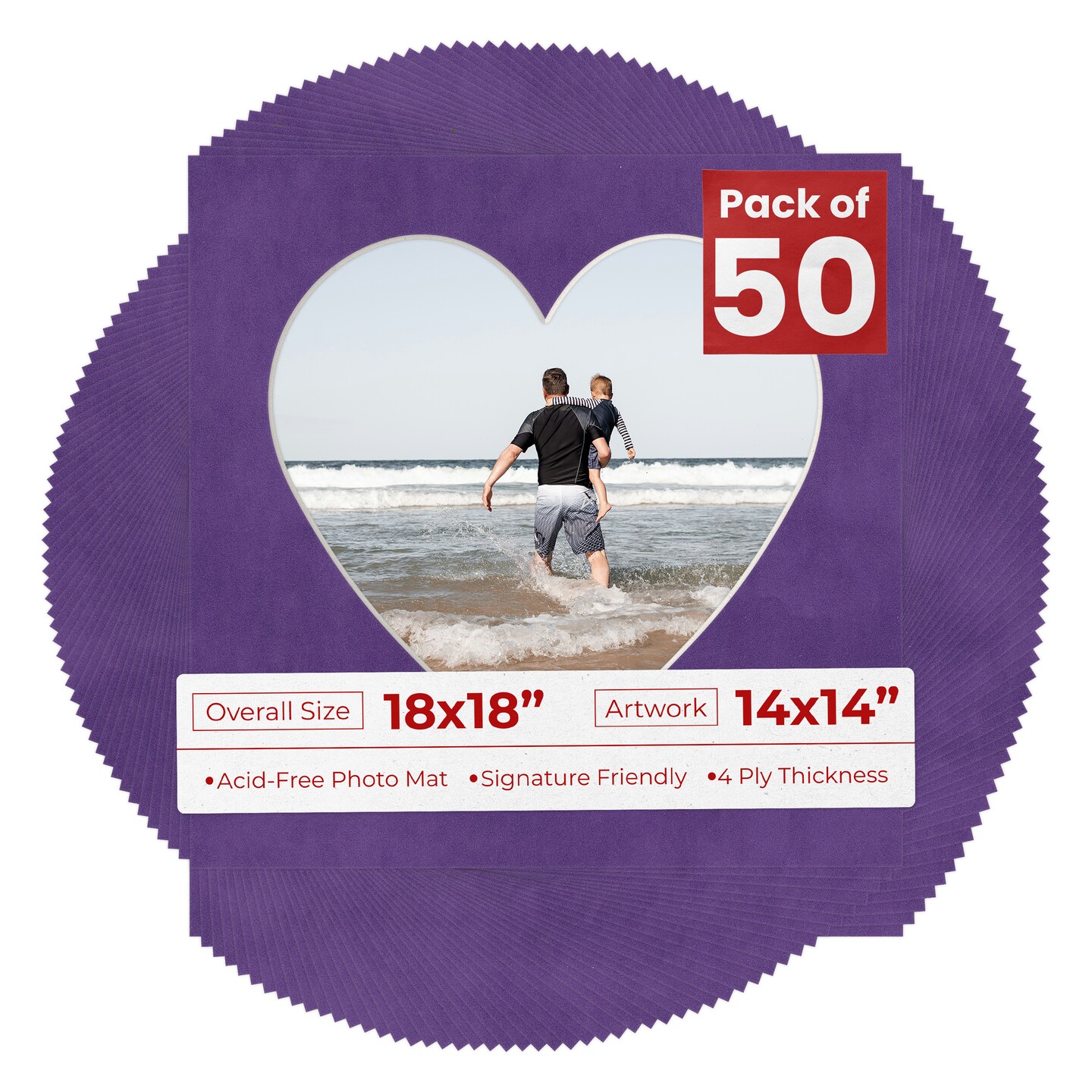 Purple Suede Mat Board for 18x18 Frames - Heart Opening for 14x14 ...