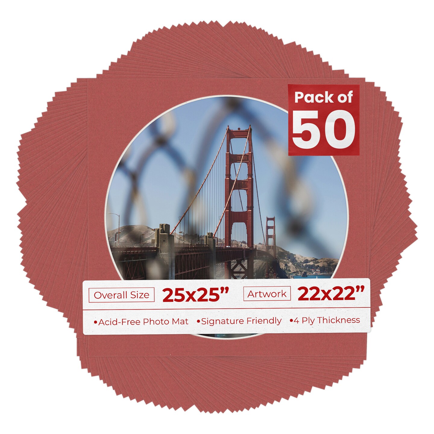 Brick Red Mat Board for 25x25 Frames - Circle Opening for 22x22 Photos ...