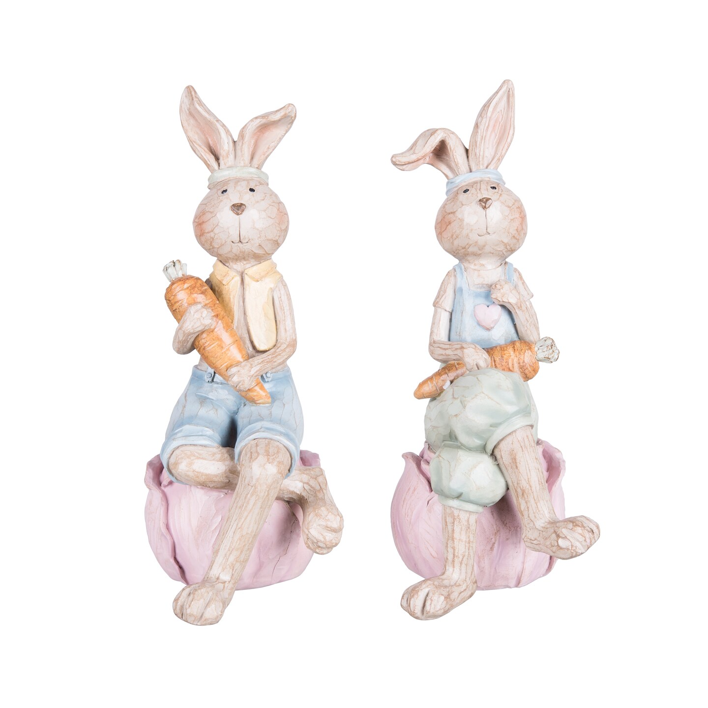 Easter Bunnies w/ Carrots Sitting Figure Figurines Set of 2 | Michaels
