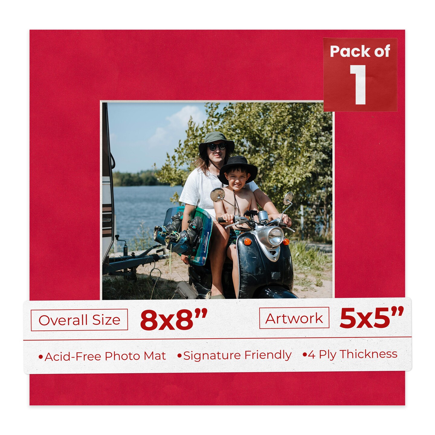 Cherry Red Suede Mat Board for 8x8 Frames - Fits 5x5 Photos, Color: Red ...