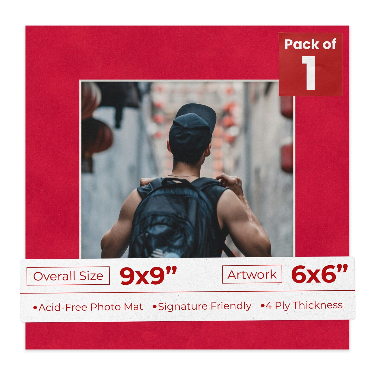 Cherry Red Suede Mat Board for 9x9 Frames - Fits 6x6 Photos, Color: Red ...