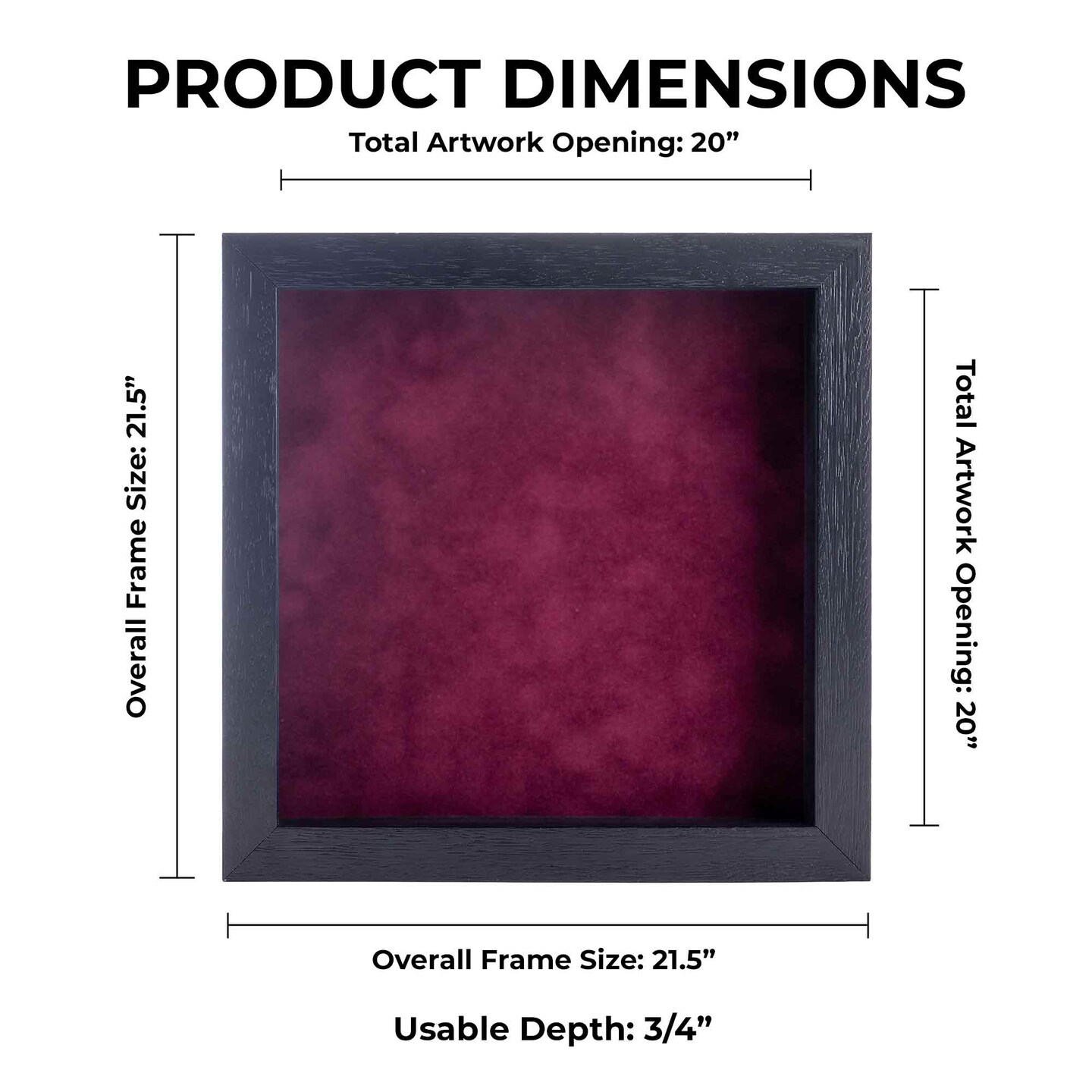 Black Wood Grain Shadow Box Frame with Acrylic Front - Dark Red Suede ...