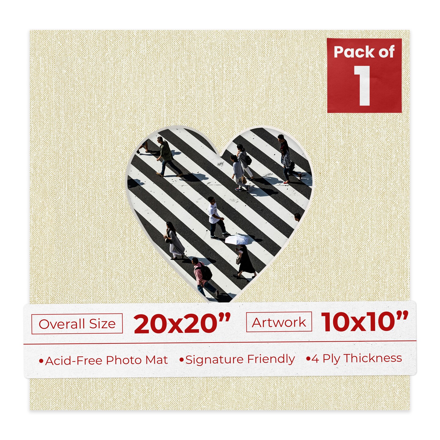 Off White Canvas Mat Board for 20x20 Frames - Heart Opening for 10x10 ...
