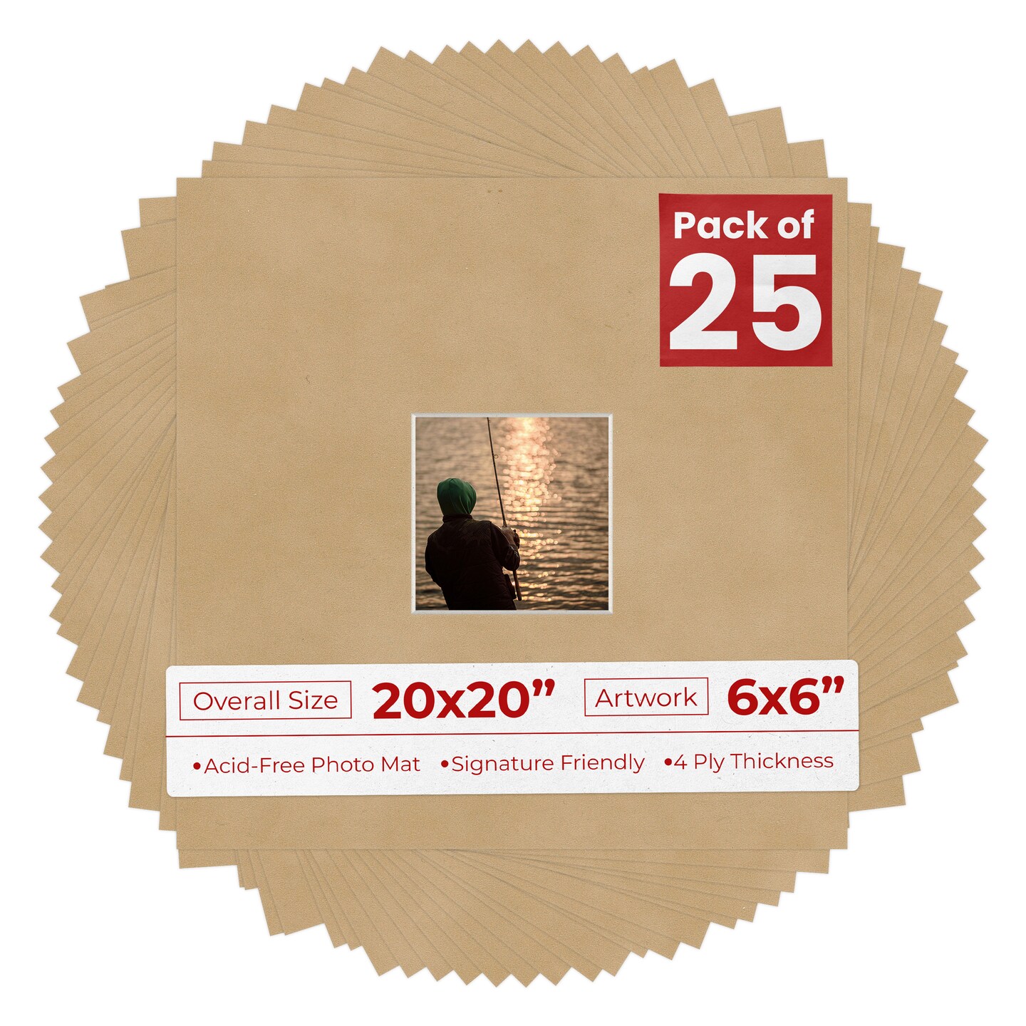Beige Suede Mat Board for 20x20 Frames - Fits 6x6 Photos, Color: Brown ...