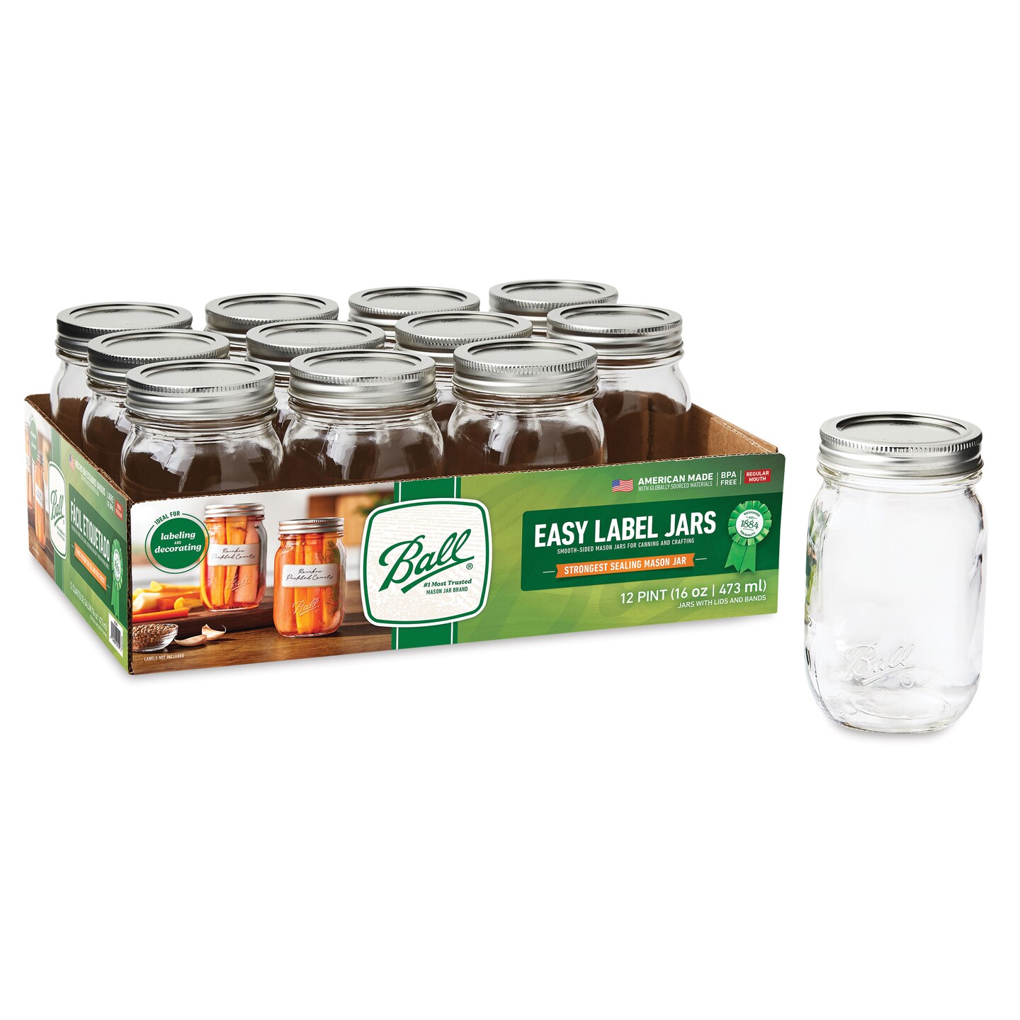 Ball Easy-Label Smooth-Sided Mason Jars - 16 oz, Pkg of 12 | Michaels