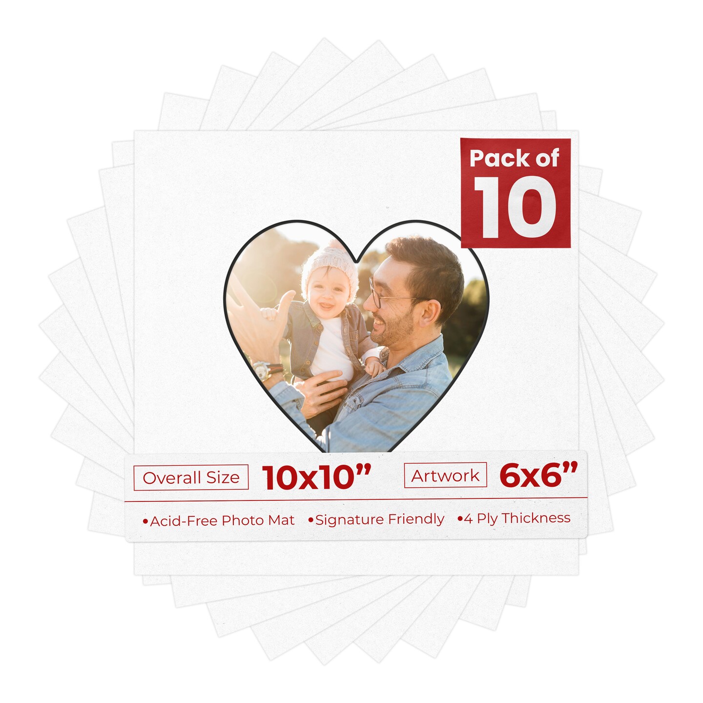 White with Black Core Mat Board for 10x10 Frames - Heart Opening for ...