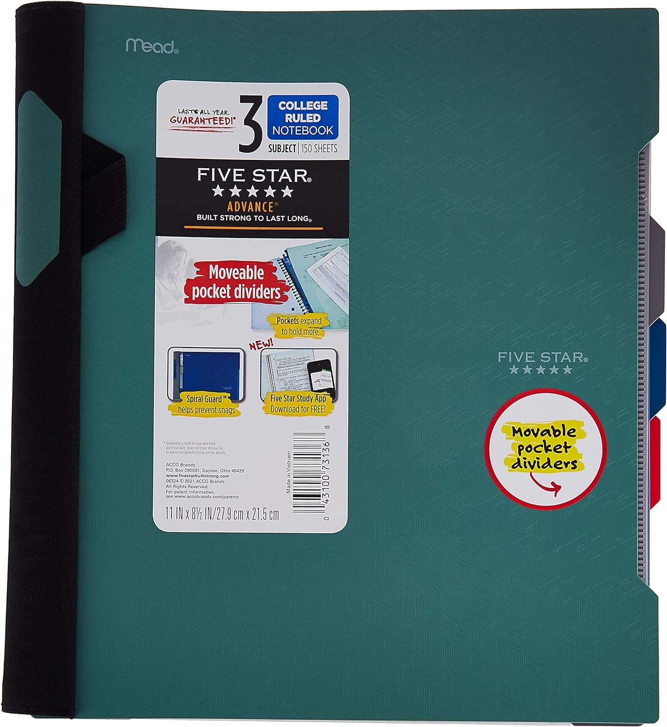 Advance Spiral Notebook + Study App, 3 Subject, College Ruled Paper, 11 ...