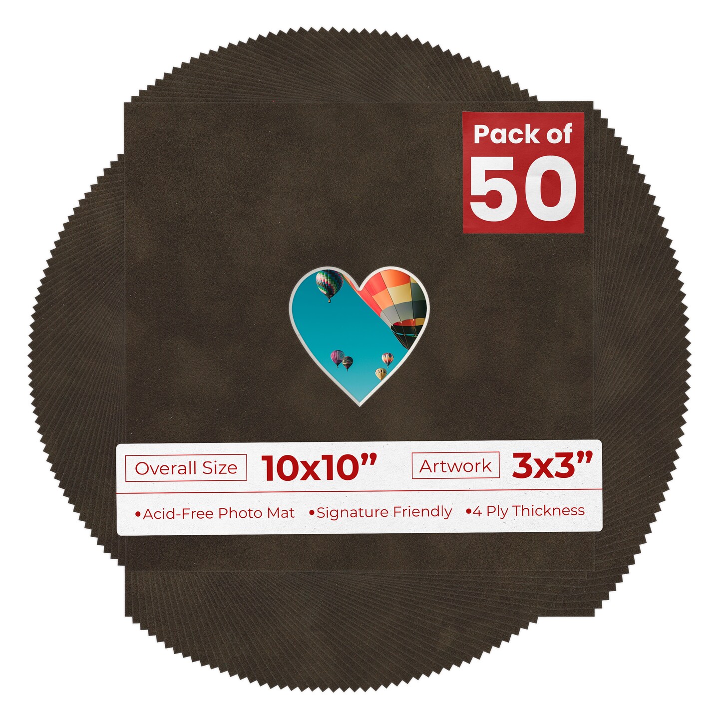 Brown Suede Mat Board for 10x10 Frames - Heart Opening for 3x3 Photos ...