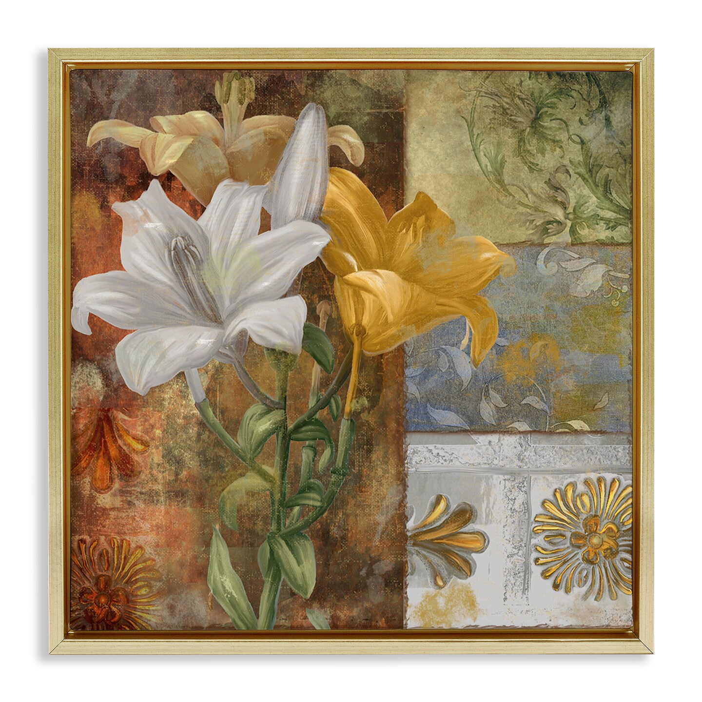 Stupell Industries Blooming Lilies on Tile Pattern Floating Frame ...