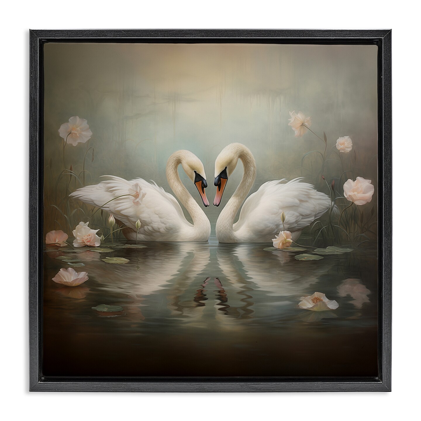 Stupell Industries Romantic Swans in Floral Pond Floating Frame Design ...
