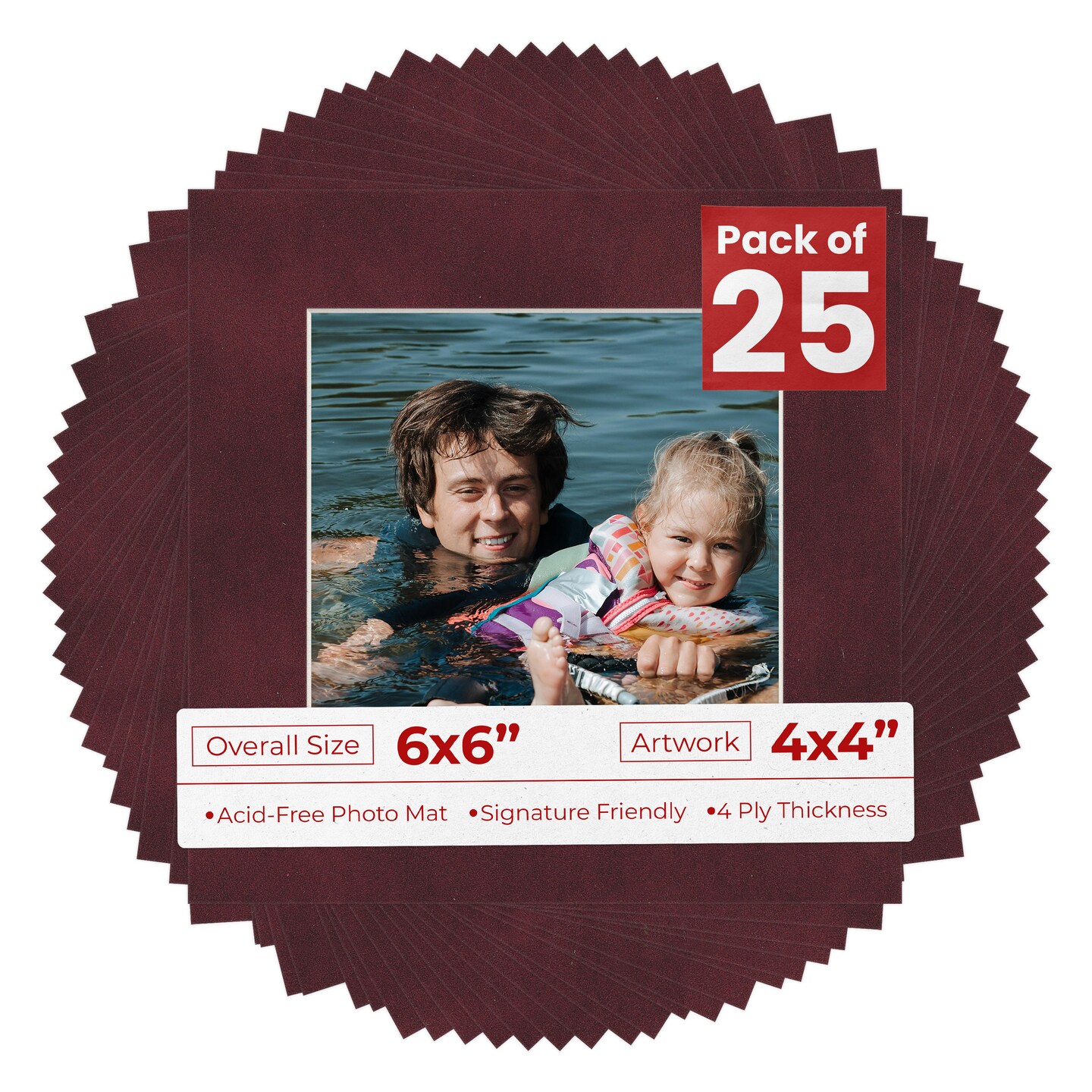 Dark Red Suede Mat Board for 6x6 Frames - Fits 4x4 Photos, Color: Red ...