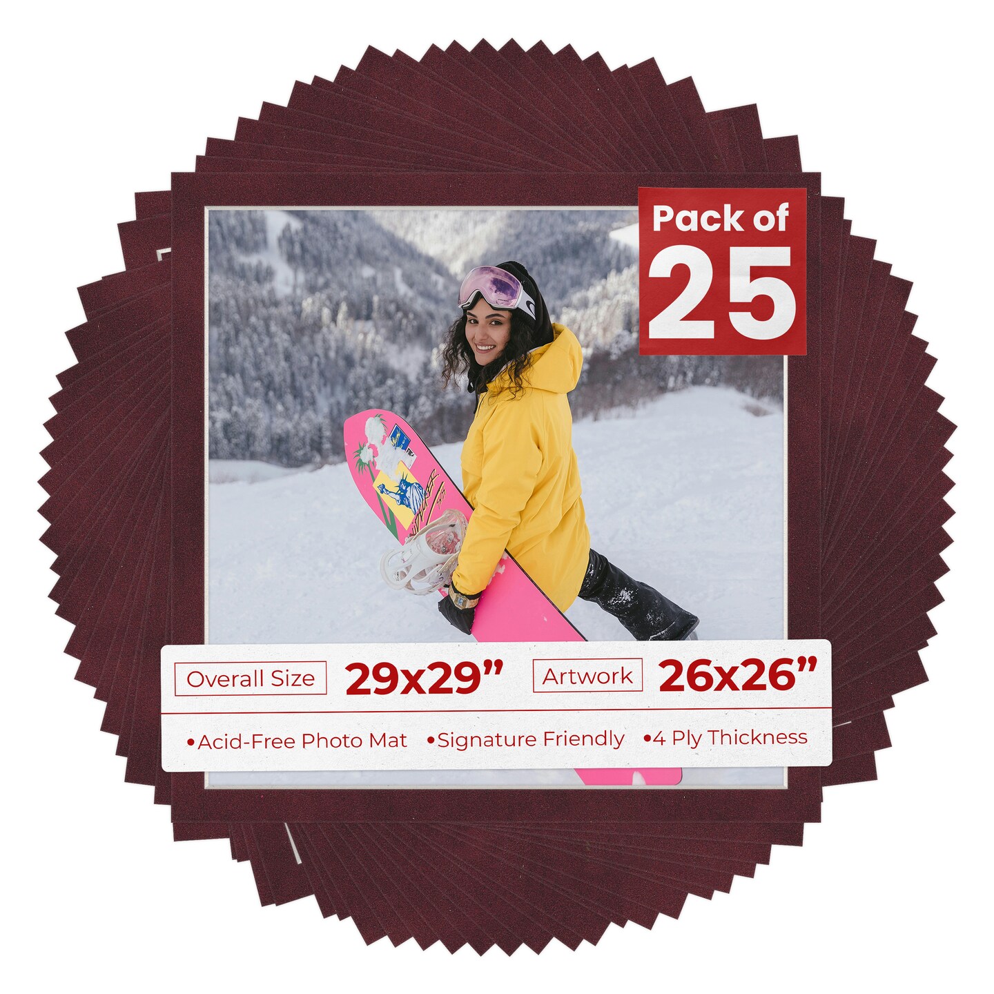 Dark Red Suede Mat Board for 29x29 Frames - Fits 26x26 Photos, Color ...