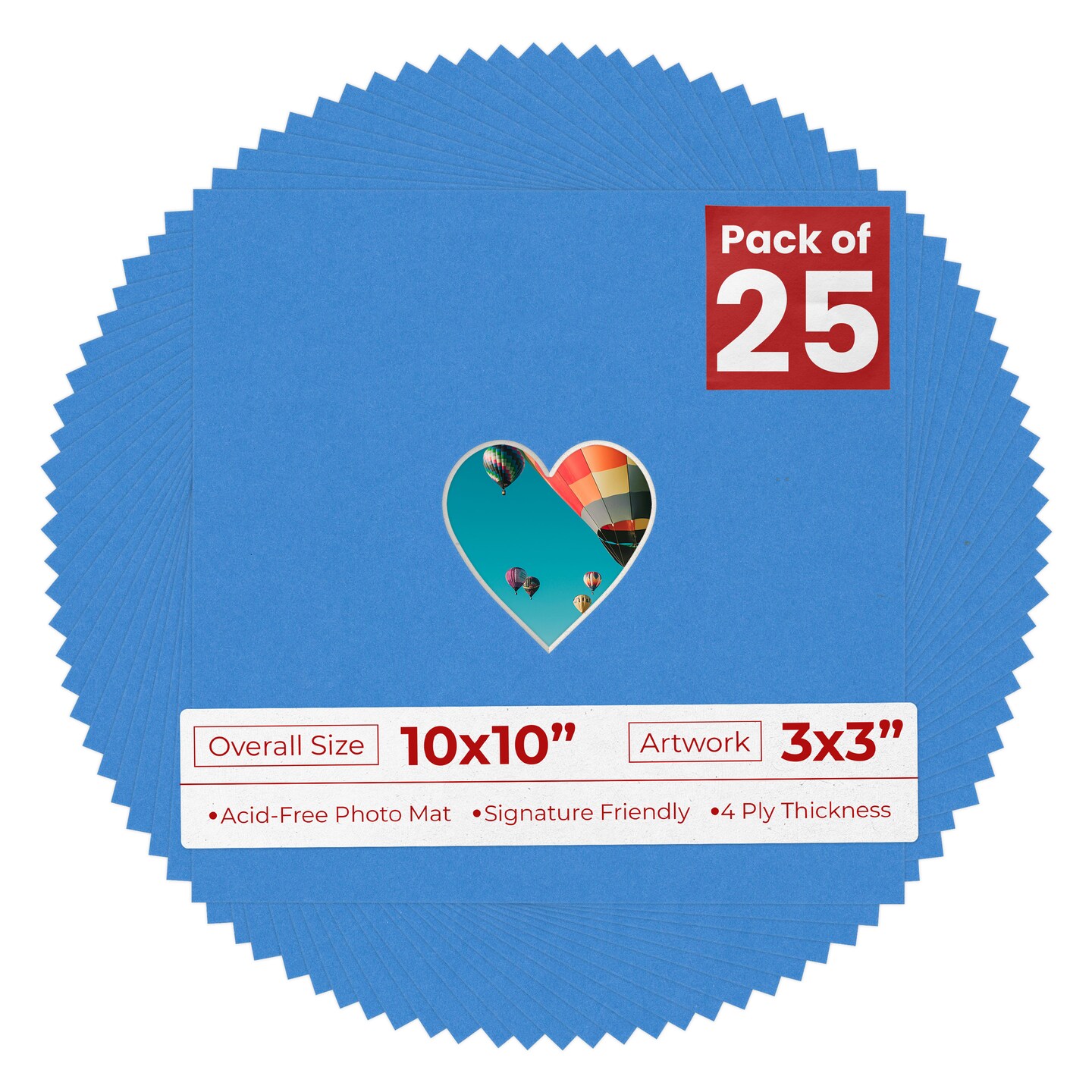 Bay Blue Mat Board for 10x10 Frames - Heart Opening for 3x3 Photos ...