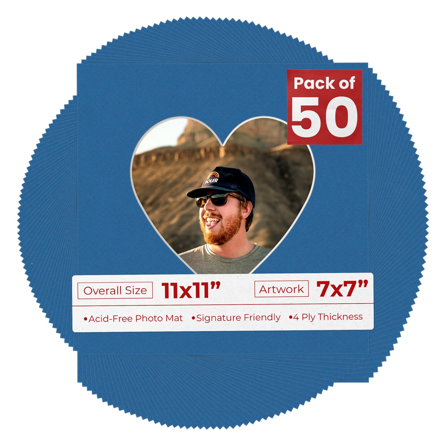 Royal Blue Mat Board for 11x11 Frames - Heart Opening for 7x7 Photos ...