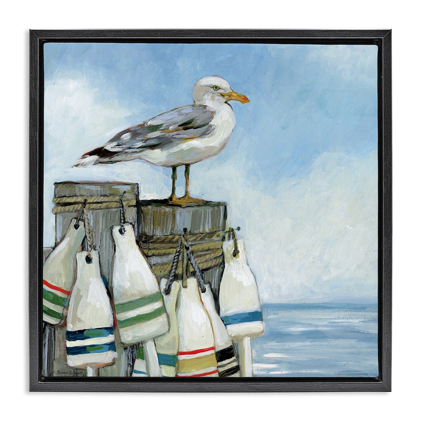 Stupell Industries Seagull On Pier With Buoy Floating Frame By Susan ...