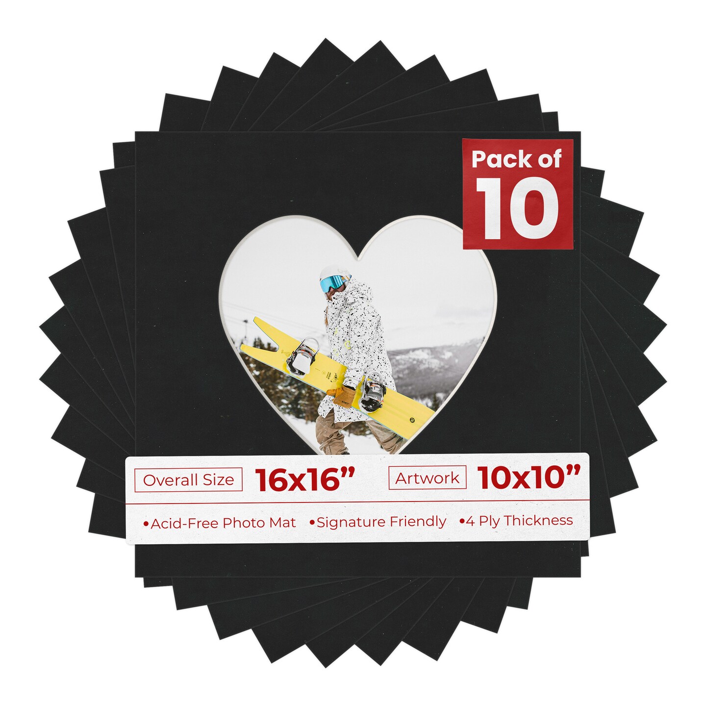 Black Suede Mat Board for 16x16 Frames - Heart Opening for 10x10 Photos ...
