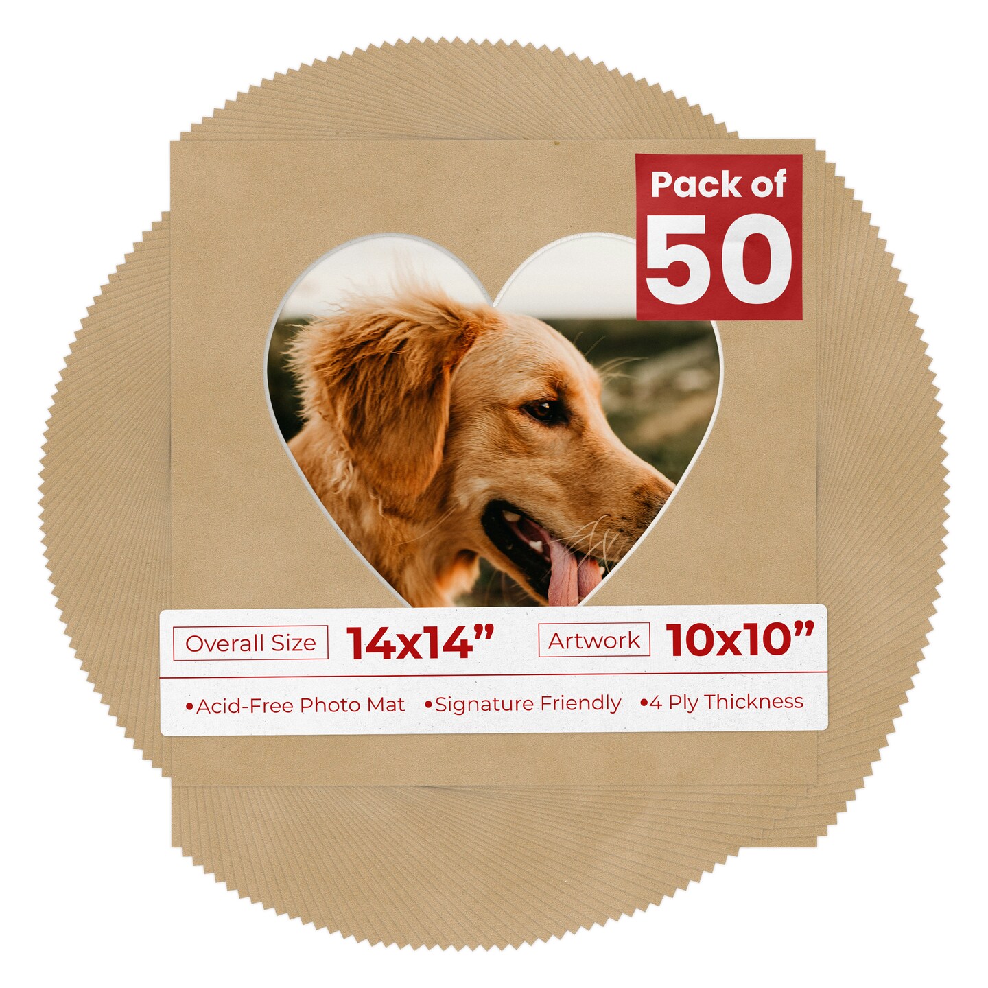 Beige Suede Mat Board for 14x14 Frames - Heart Opening for 10x10 Photos ...
