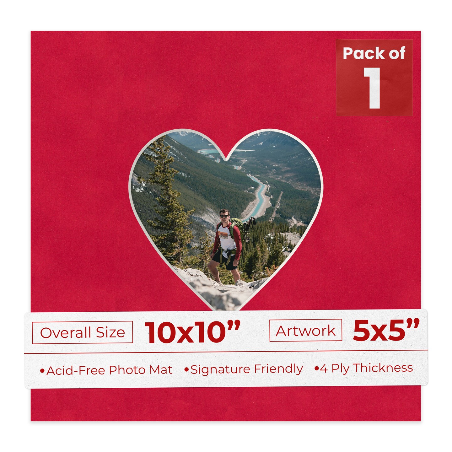 Cherry Red Suede Mat Board for 10x10 Frames - Heart Opening for 5x5 ...