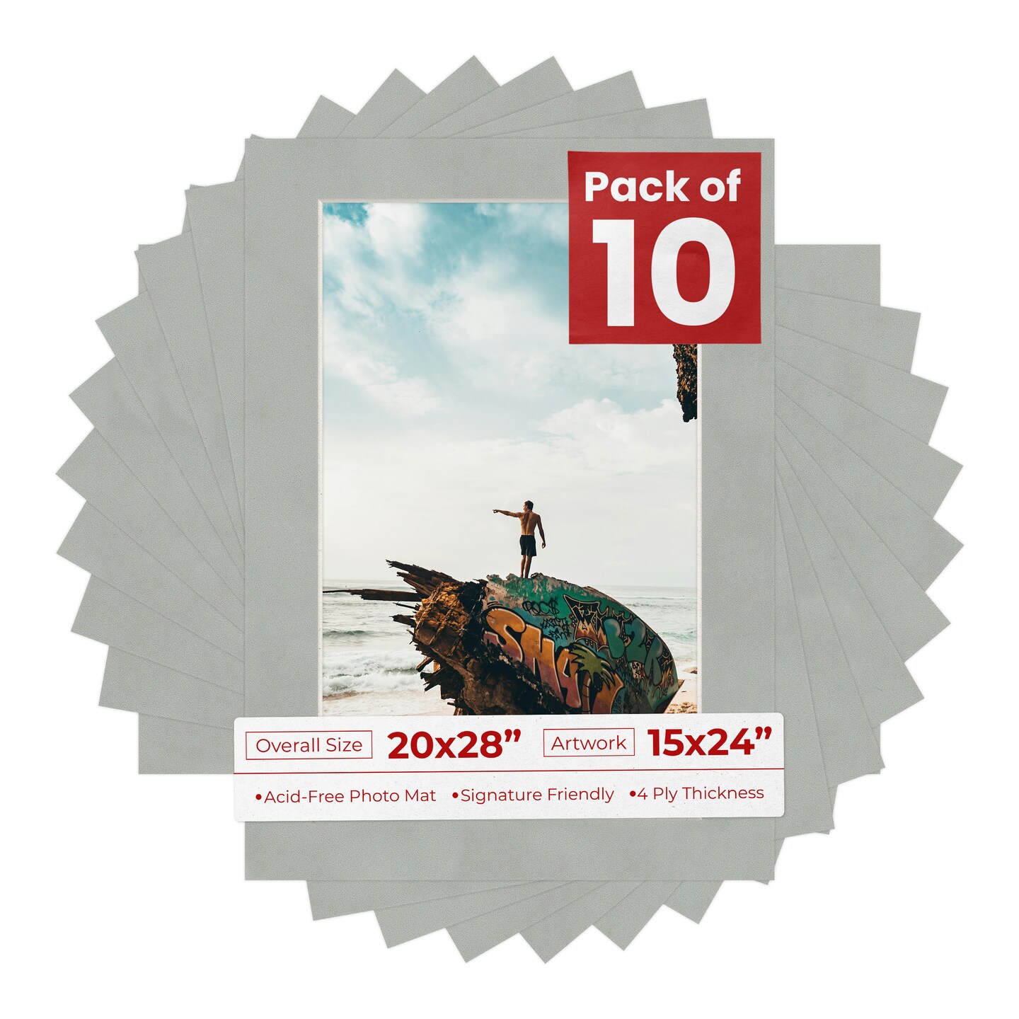 Light Grey Suede Mat Board for 20x28 Frames - Fits 15x24 Photos, Color ...