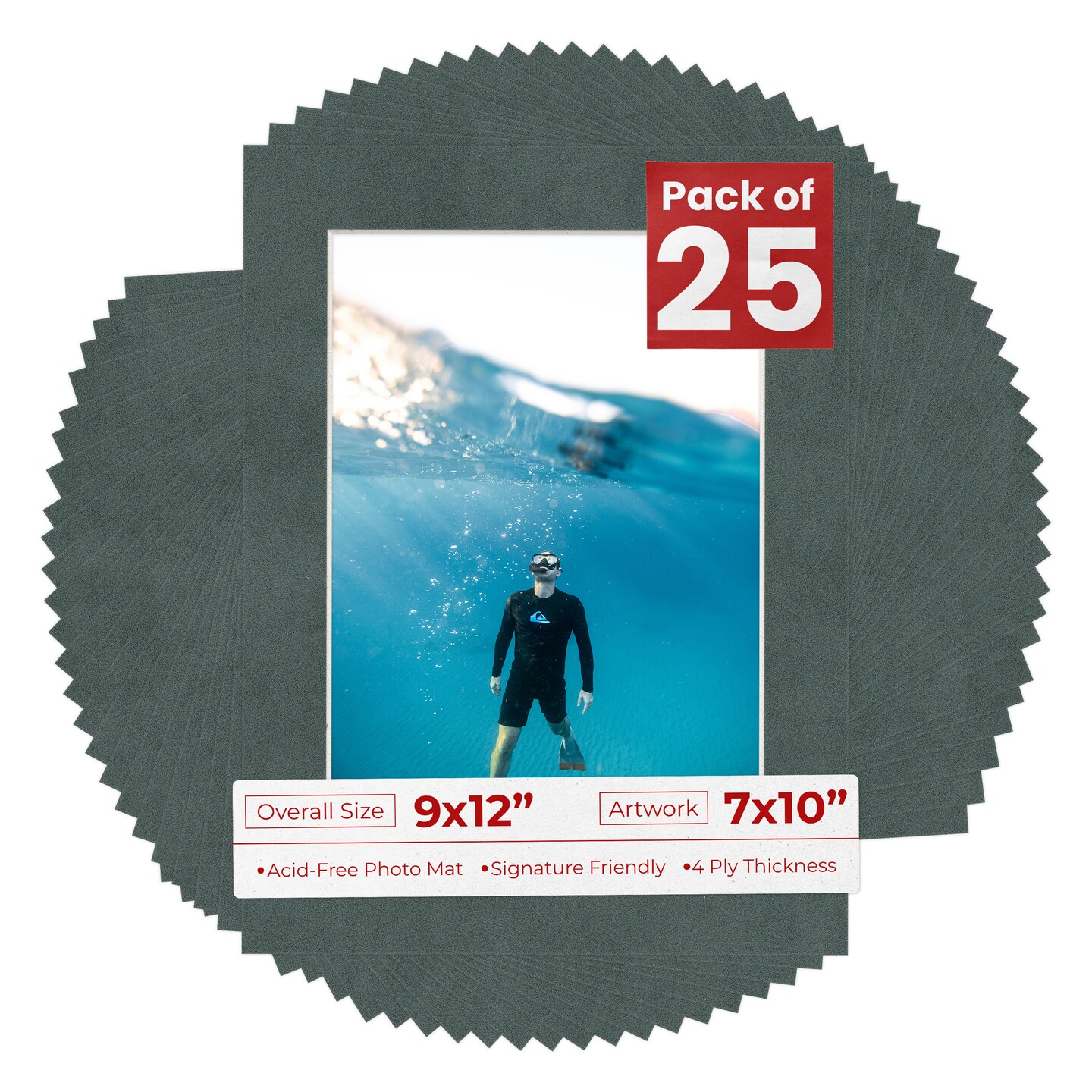 Dark Grey Suede Mat Board for 9x12 Frames - Fits 7x10 Photos, Color ...
