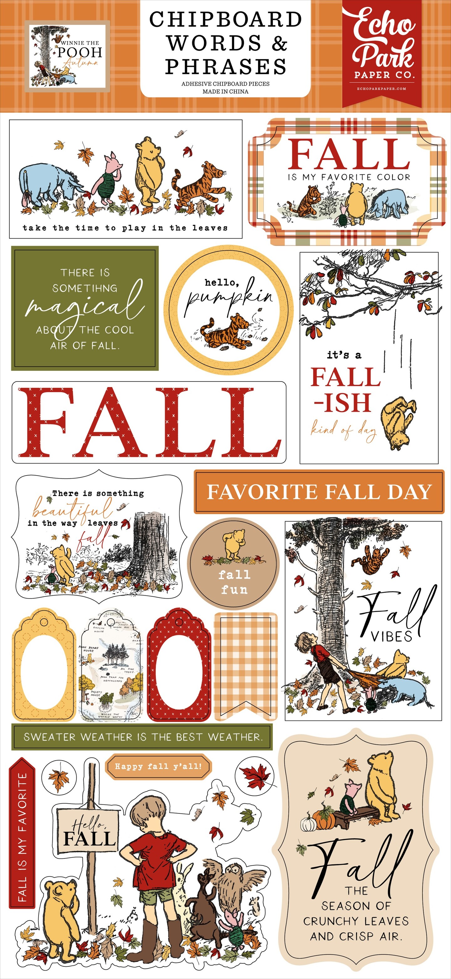 Echo Park Chipboard 6"X13"-Word & Phrases, Winnie The Pooh Autumn ...
