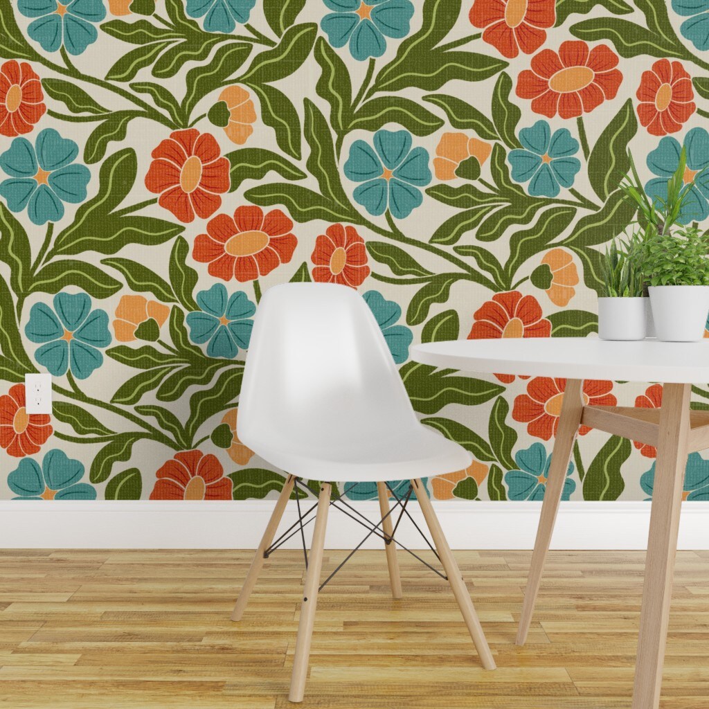 Pre-Pasted Wallpaper 2FT Wide Retro Bohemian Botanical Trailing Vine ...