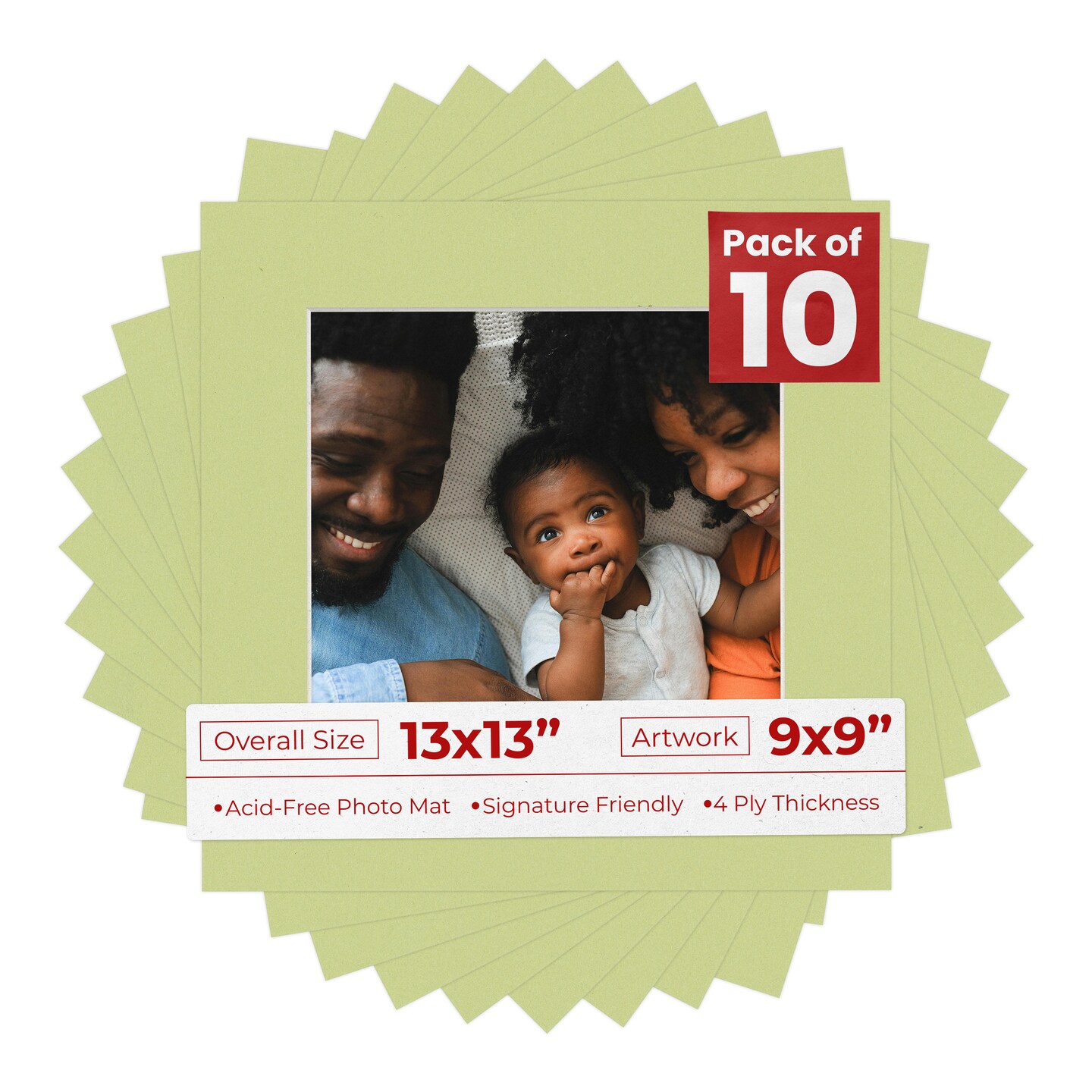 Pistachio Green Mat Board for 13x13 Frames - Fits 9x9 Photos, Color ...
