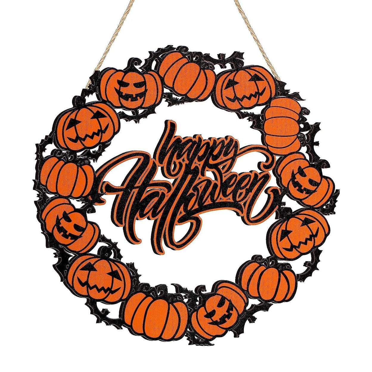 Halloween Wooden Door Sign Pumpkin Bat Black Cat Round Door Hanger ...