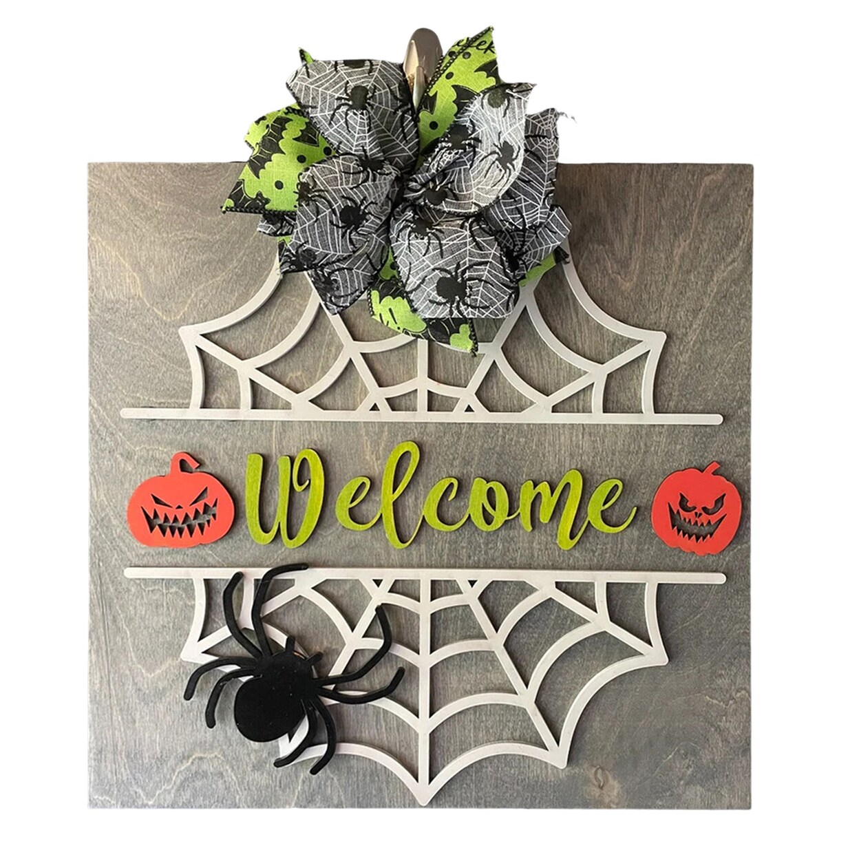 Halloween Welcome Door Sign Ghost Pumpkin Spiderweb Bat Witch Front ...