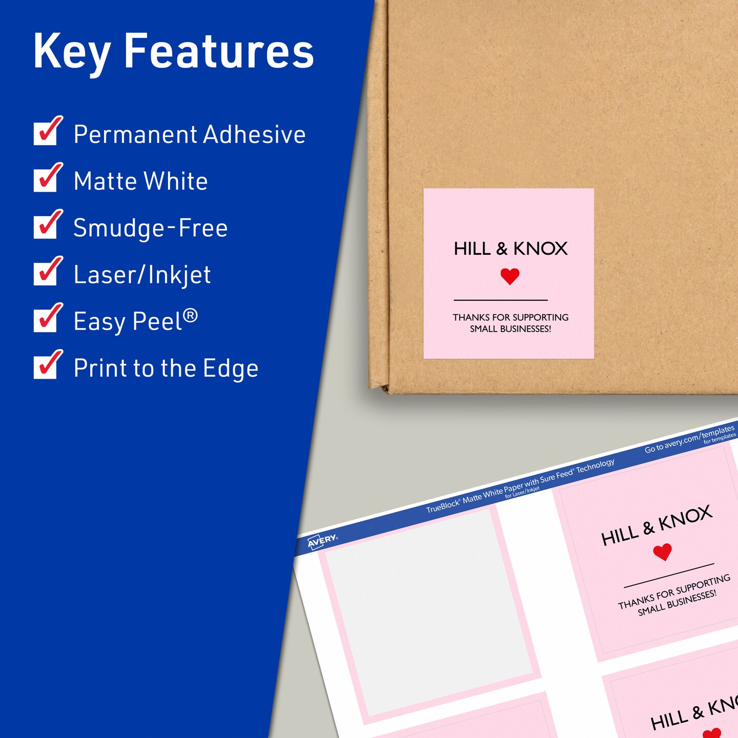 Avery TrueBlock Matte White Paper Labels, 3" x 3" Square, Color: White ...