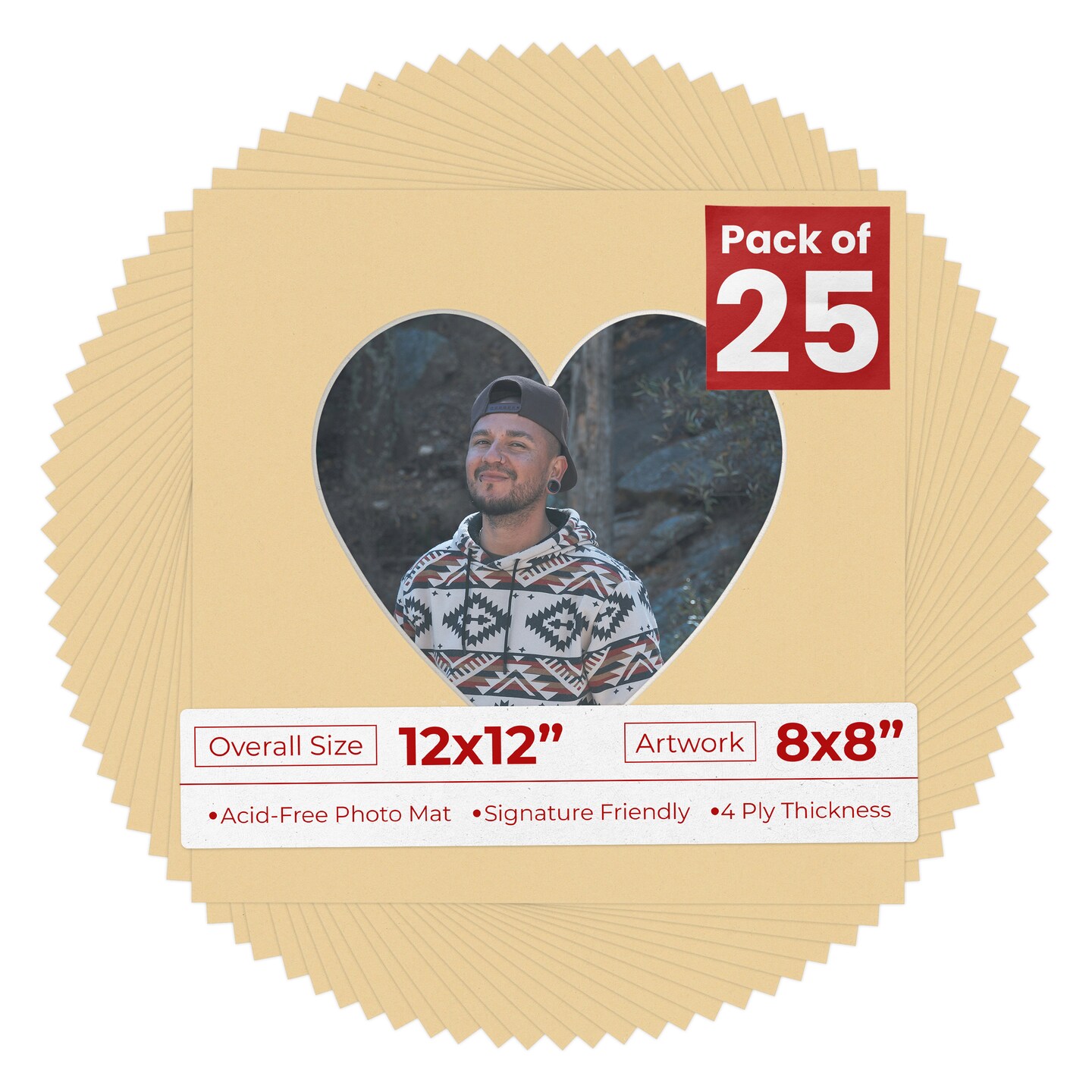 Beige Mat Board for 12x12 Frames - Heart Opening for 8x8 Photos, Color ...