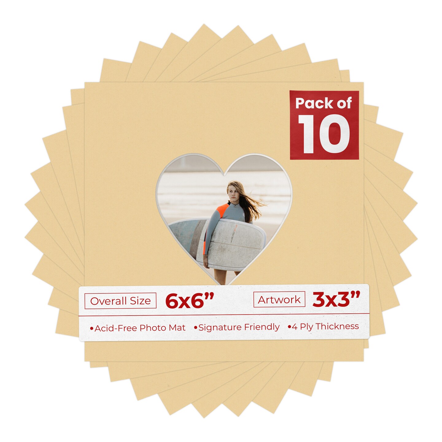 Beige Mat Board for 6x6 Frames - Heart Opening for 3x3 Photos, Color ...