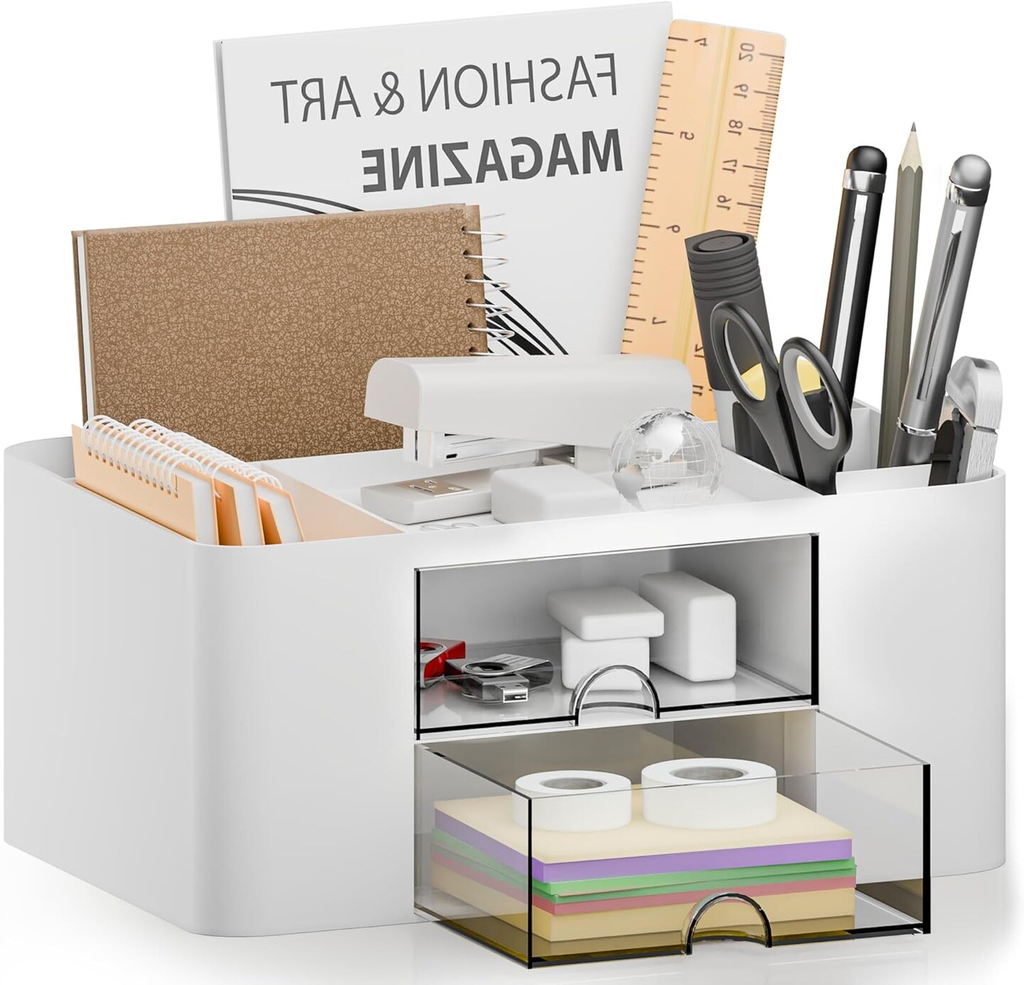 Desk Organizer with Two Drawers, Multi-Functional Pencil Pen Holder for ...