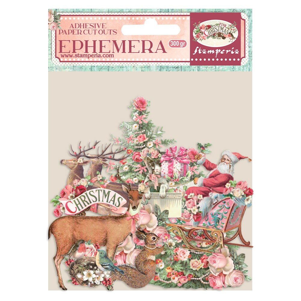 Stamperia Cardstock Ephemera Adhesive Paper Cut Outs-Pink Christmas ...