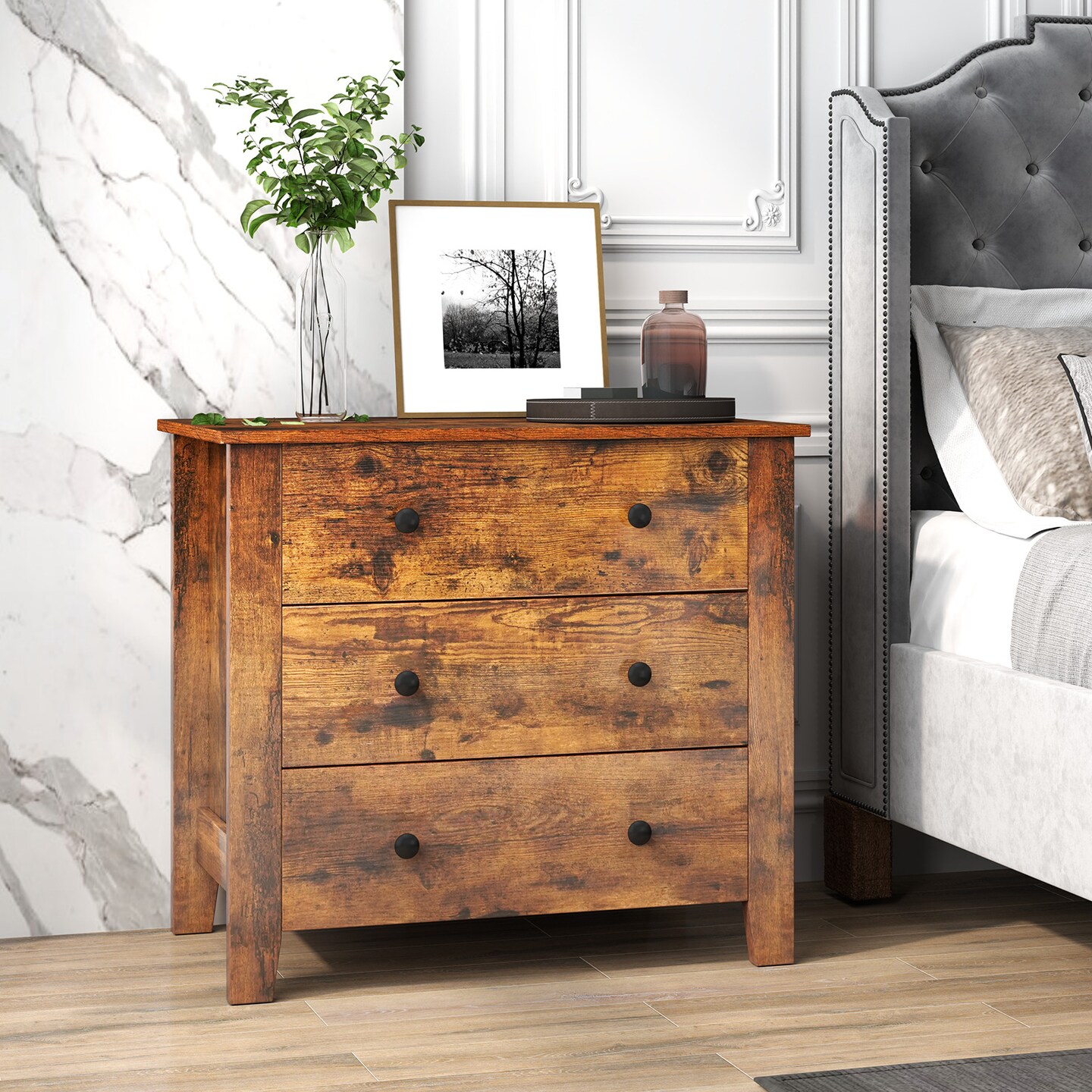 3 Drawer Dresser Chest Bedside Table with Metal Handles Suitable for ...