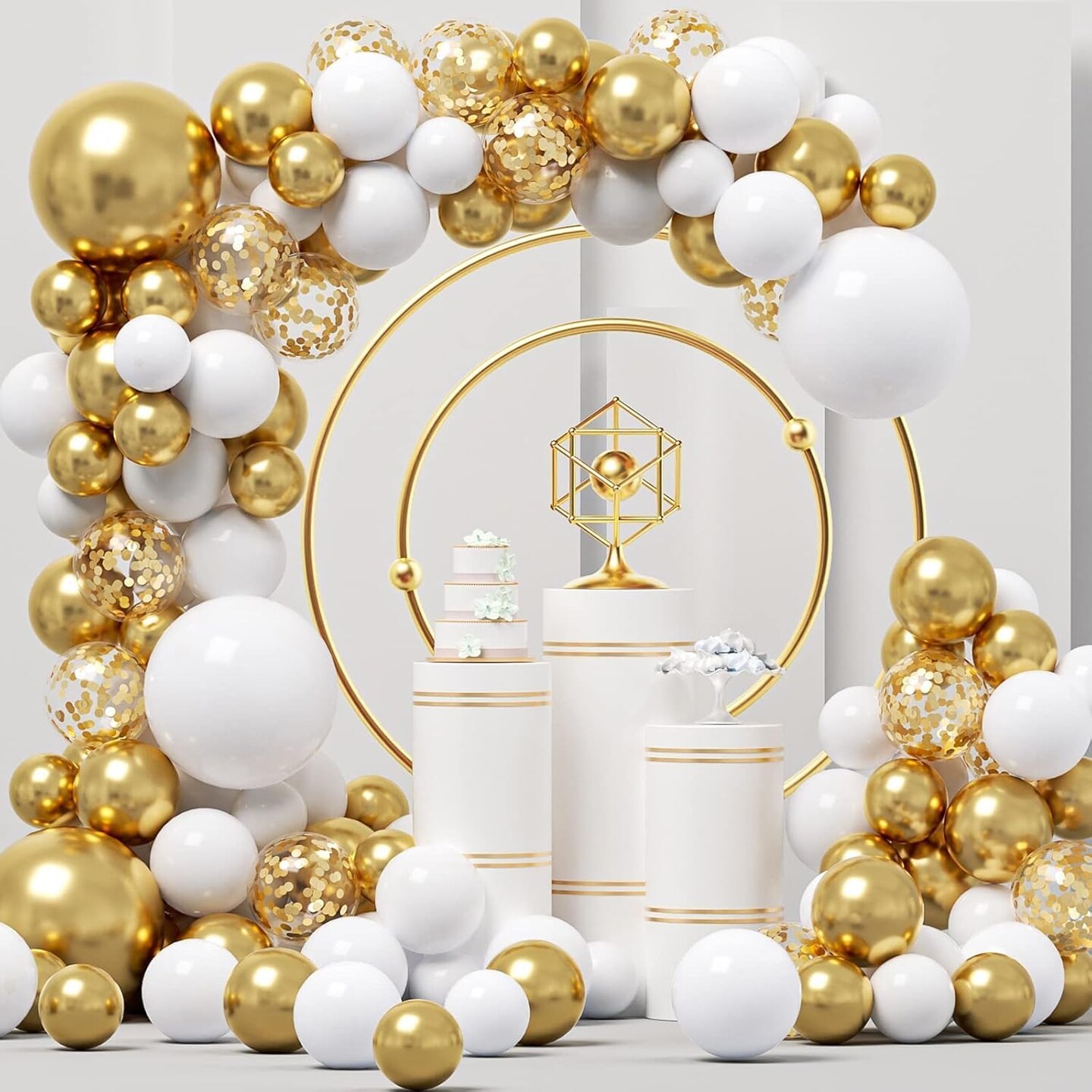 White & Gold Balloon Garland Kit 124pcs Durable Latex Balloons | Michaels