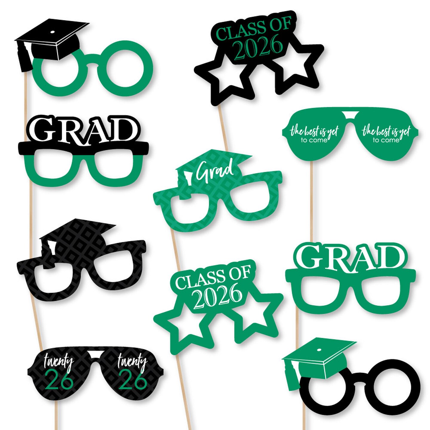 Big Dot of Happiness 2026 Green Graduation Glasses - Paper Card Stock ...